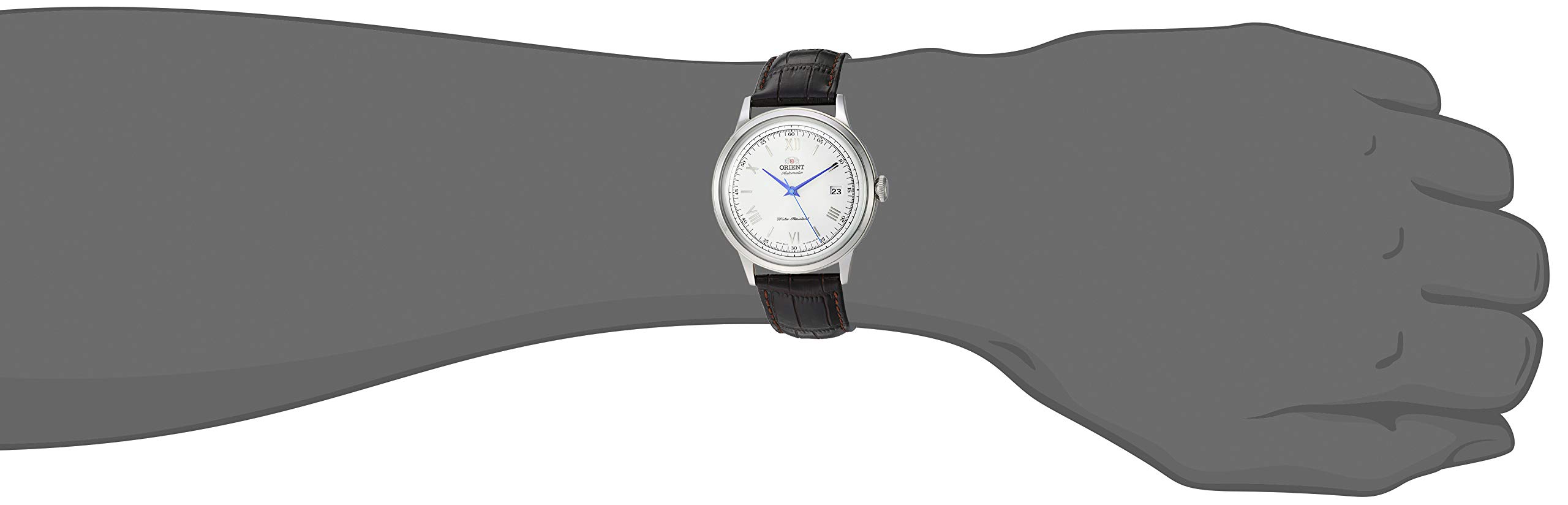 Orient 'Bambino Version 2' Japanese Automatic/Hand-Winding Watch with Leather Strap Dial Color: White (Model: FAC00009W0), White - Blue Accents