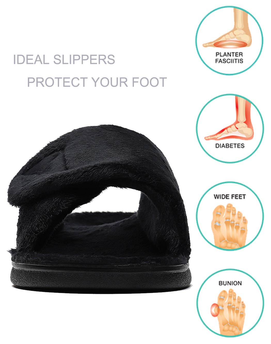 SOLLBEAM Women's Plantar Fasciitis Fuzzy House Orthopedic Adjustable Slippers With Arch Support Orthotic Heel Cup Sandals For Ladies