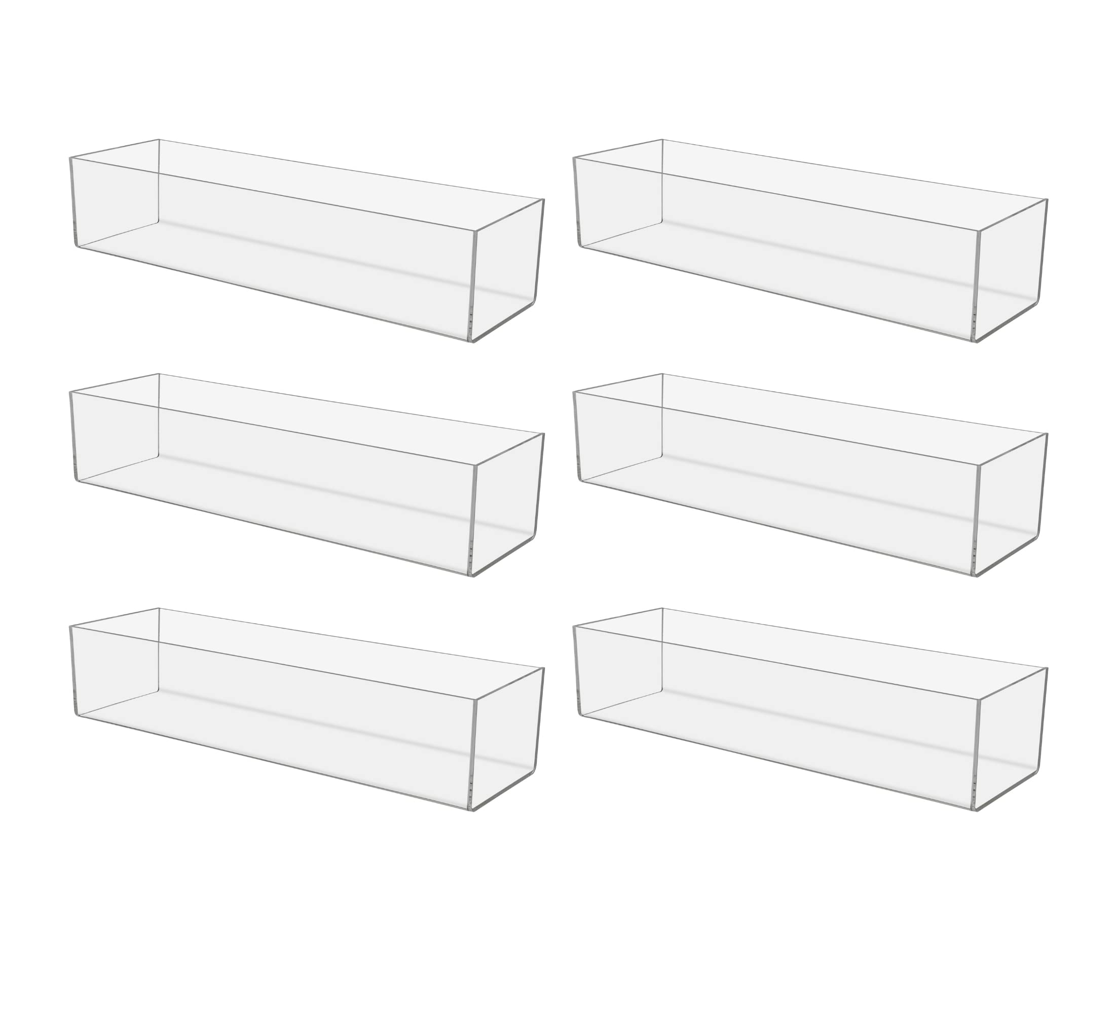 Marketing Holders 6 Pack Acrylic Retail Tray One Compartment 15" Wide x 4" Deep Countertop Merchandise Dump Bin See Through Flippable Storage Caddy for Expos Businesses and Tradeshows