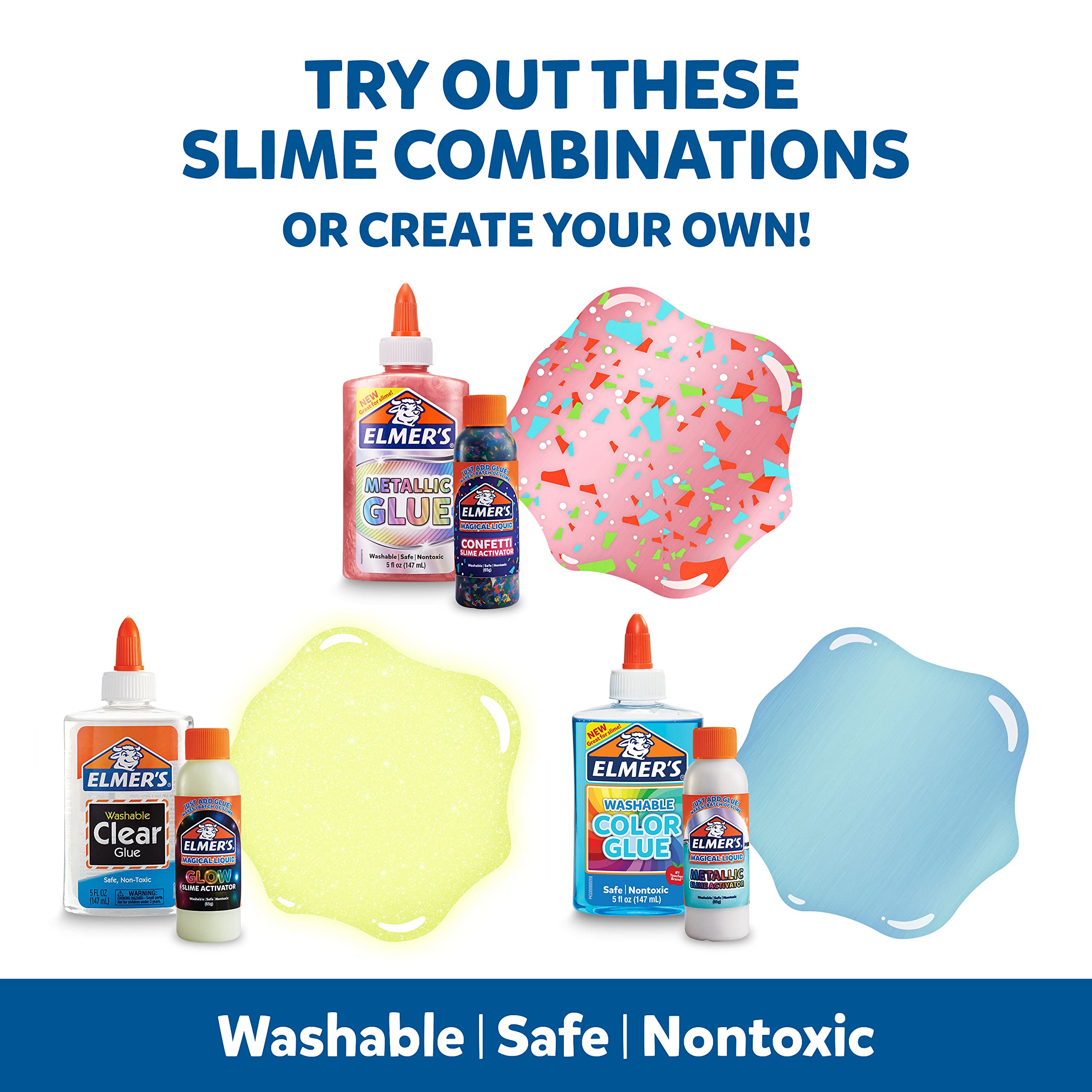 Elmer's Collection Slime Kit | Supplies Include Glow In The Dark Magical Liquid Slime Activator, Metallic Magical Liquid, Confetti Magical Liquid, Translucent Glue, Metallic Glue, Clear Glue, 6 Count