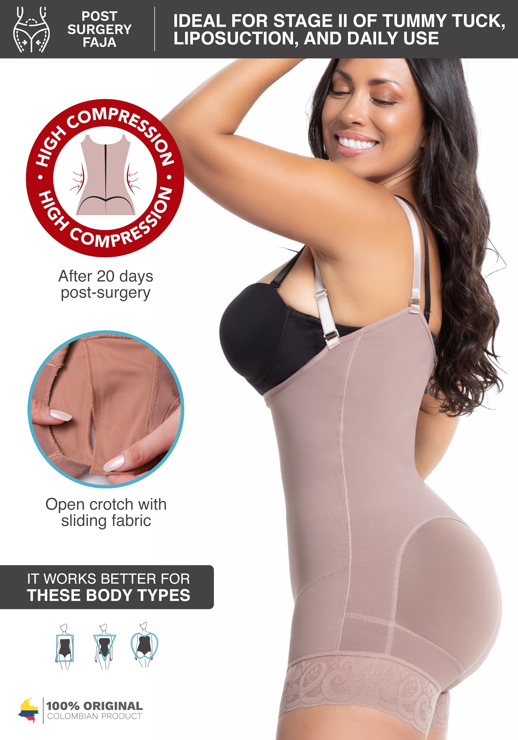 LT.ROSE Faja Tummy Tuck S111 Post Surgery Compression Garment for Women Faja Colombiana Cocoa L