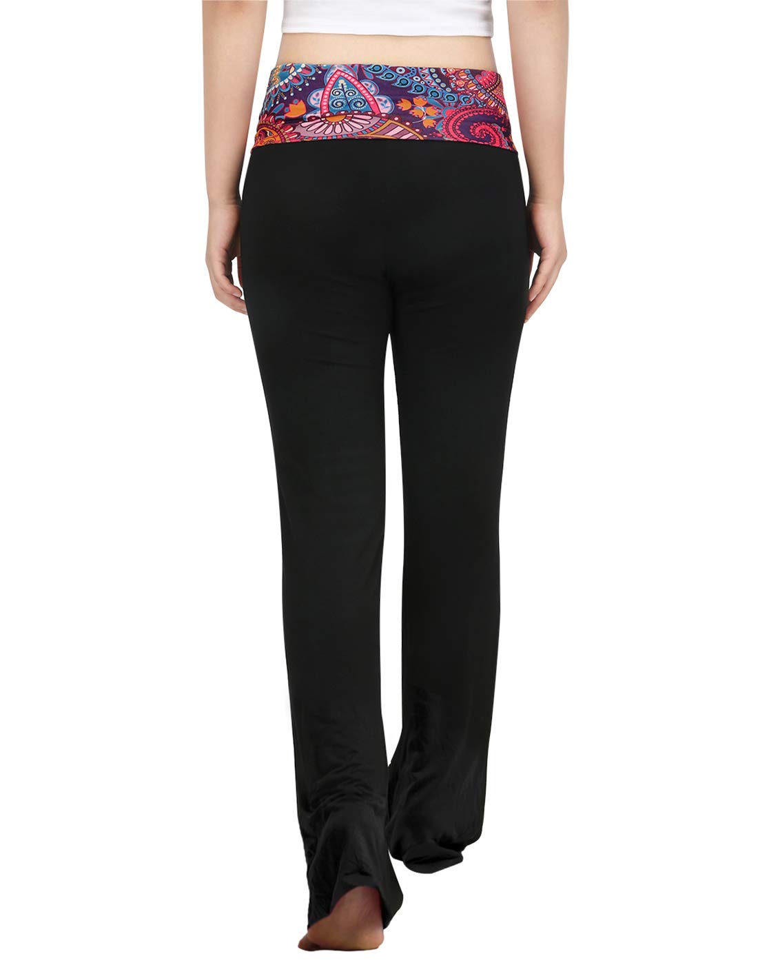 HDE Foldover Athletic Yoga Pants Gym Workout Leggings (Purple Paisley, Large)