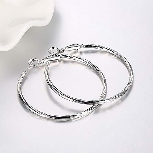 Hoop Earrings, 18K White Gold Plated Rounded Hoops Earrings for Women 46mm