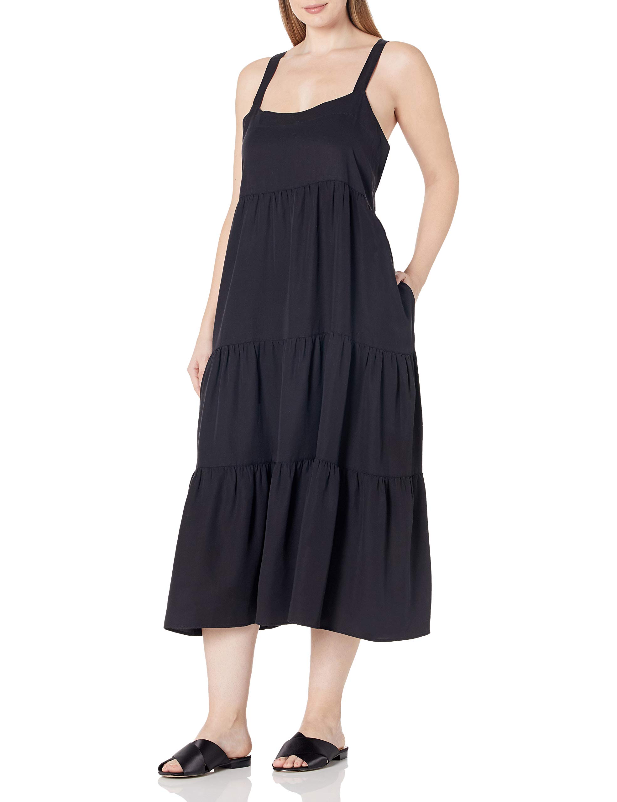 The Drop Women's Britt Tiered Maxi Tent Dress, Off-Black, S