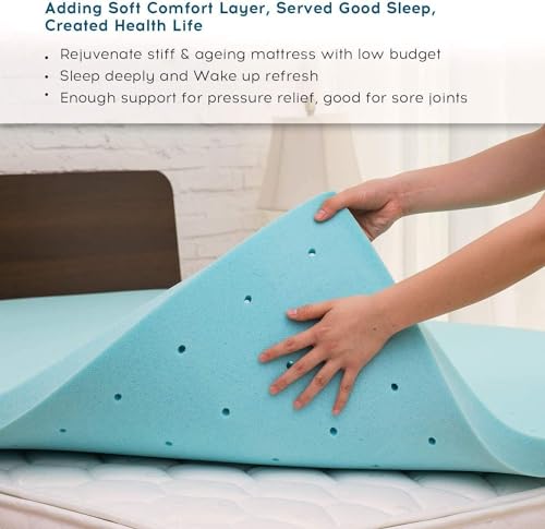 Nelaukoko 2 Inch Memory Foam Mattress Topper Queen Mattress Pad, Ventilated Gel Bed Foam Topper Queen Size