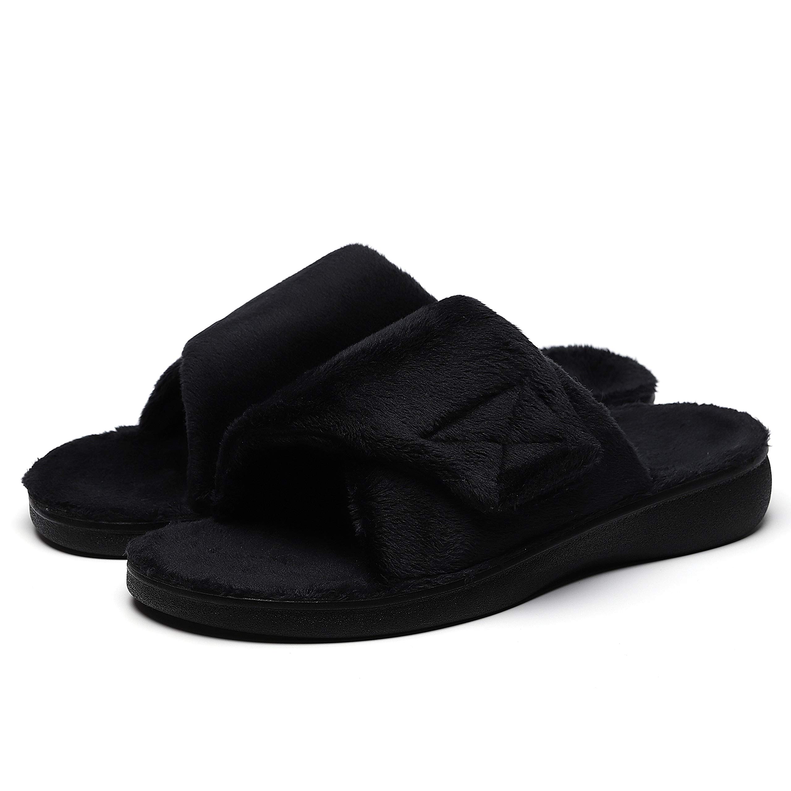 SOLLBEAM Women's Plantar Fasciitis Fuzzy House Orthopedic Adjustable Slippers With Arch Support Orthotic Heel Cup Sandals For Ladies