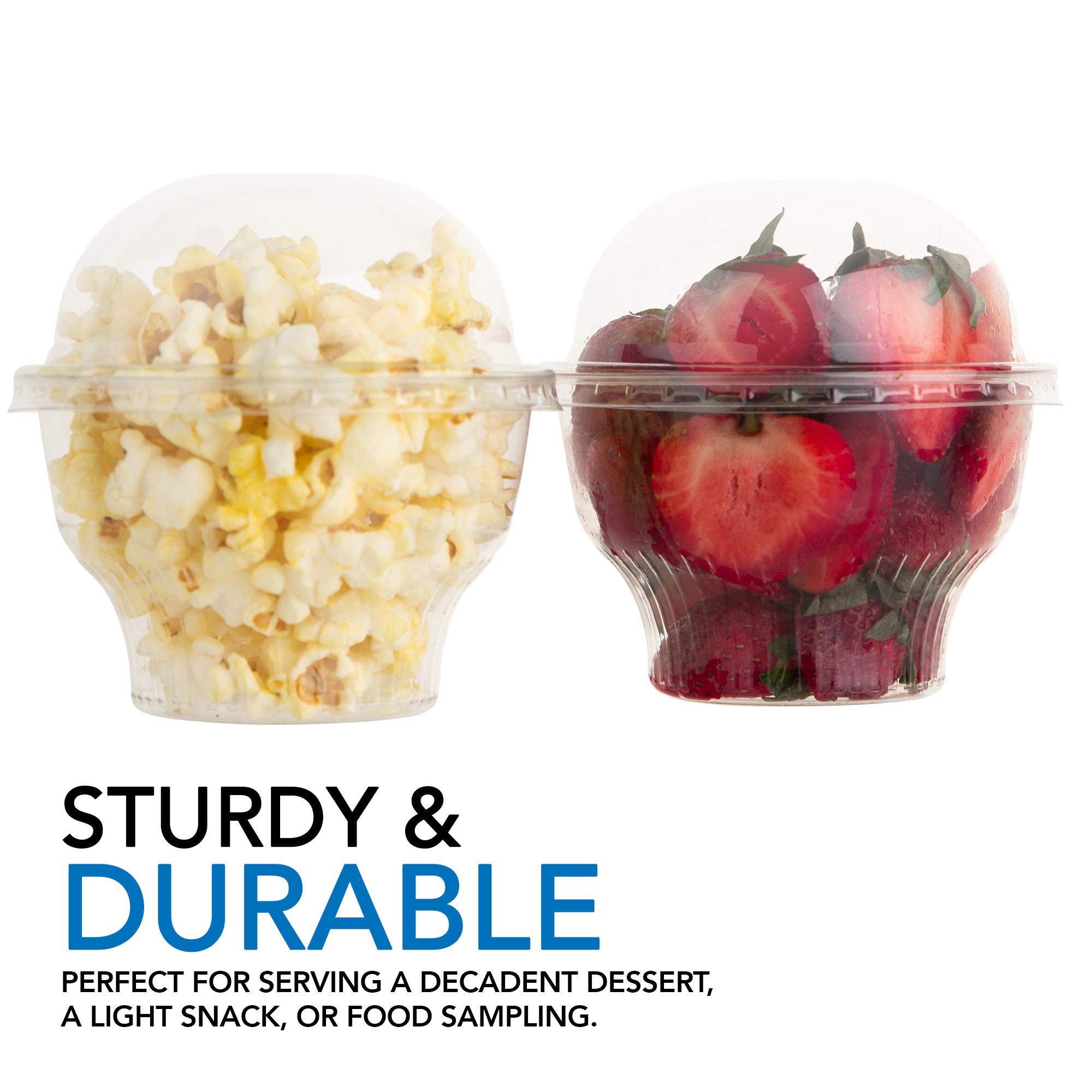 Clear Plastic Dessert Cups with Lids 8 oz (Set of 50) Small Disposable Parfait Cup, Dome Lid - No Hole, 8-Ounce Party Fruit Containers, Banana Pudding Bowl, Jello, Ice Cream, Desserts Container