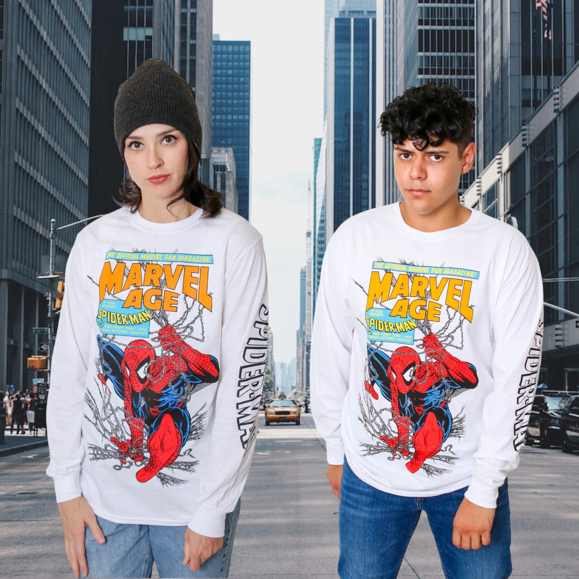 Marvel Spider-Man Age Long Sleeve Mens Adult T-Shirt(MD, White)