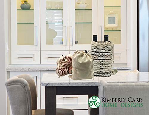 ZERO WASTE ORGANIC COTTON MESH REUSABLE PRODUCE BAG SET | Premium Washable Bags for Fresh Fruits & Vegetables | Compostable, Biodegradable | Sustainable Alternative to Plastic Bags | 4 Sizes | 7 Bags