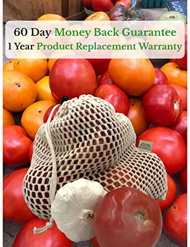 ZERO WASTE ORGANIC COTTON MESH REUSABLE PRODUCE BAG SET | Premium Washable Bags for Fresh Fruits & Vegetables | Compostable, Biodegradable | Sustainable Alternative to Plastic Bags | 4 Sizes | 7 Bags