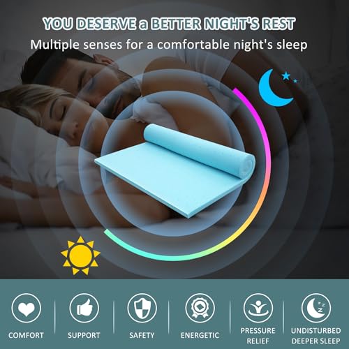 Nelaukoko 2 Inch Memory Foam Mattress Topper Queen Mattress Pad, Ventilated Gel Bed Foam Topper Queen Size
