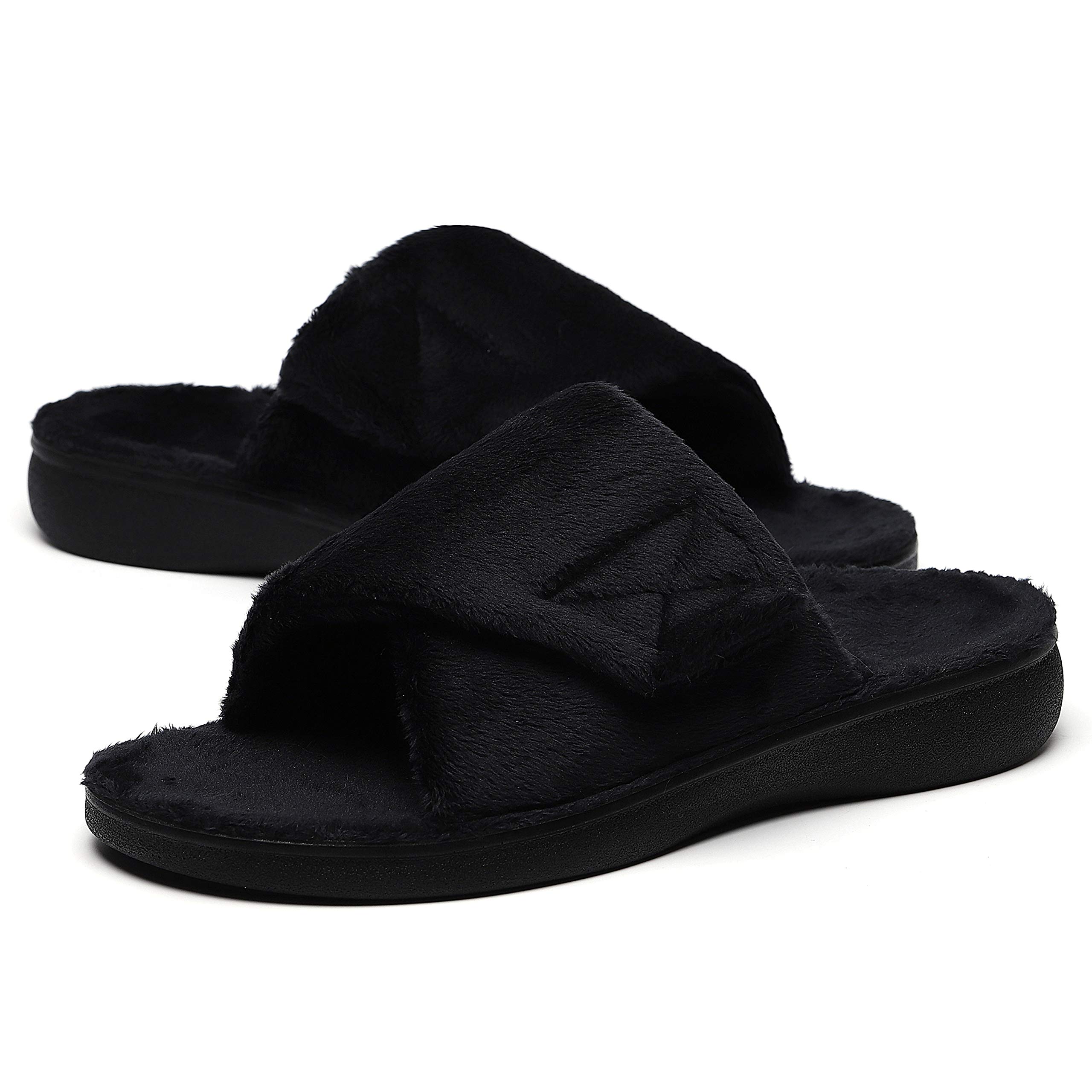 SOLLBEAM Women's Plantar Fasciitis Fuzzy House Orthopedic Adjustable Slippers With Arch Support Orthotic Heel Cup Sandals For Ladies