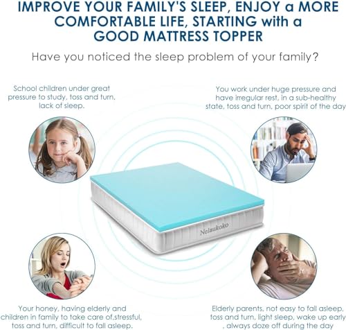 Nelaukoko 2 Inch Memory Foam Mattress Topper Queen Mattress Pad, Ventilated Gel Bed Foam Topper Queen Size