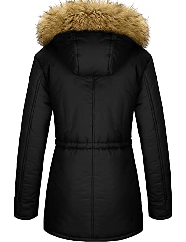 YXP Women's Winter Thicken Military Parka Jacket Warm Fleece Cotton Coat with Fur Hood (Black,XL)