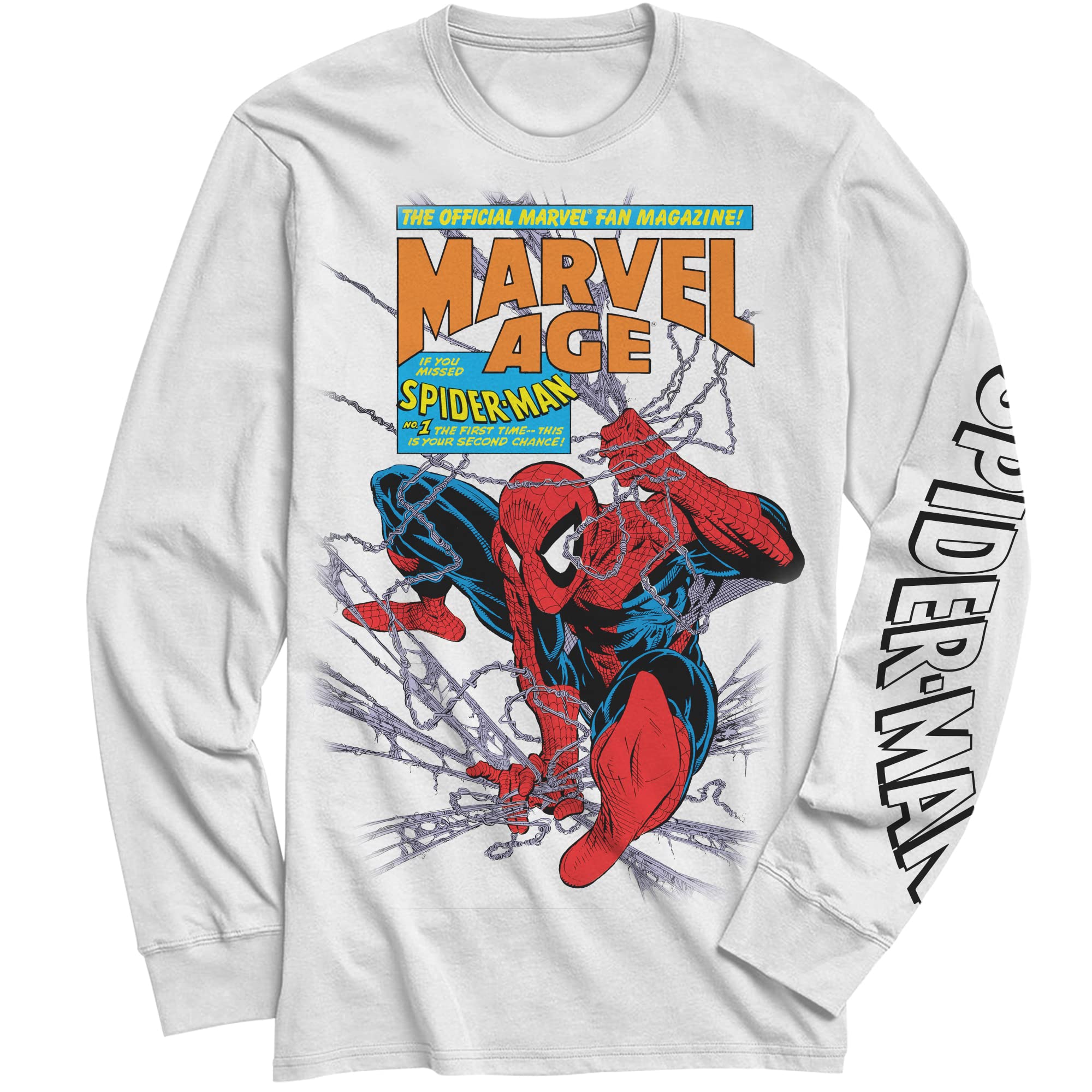 Marvel Spider-Man Age Long Sleeve Mens Adult T-Shirt(MD, White)