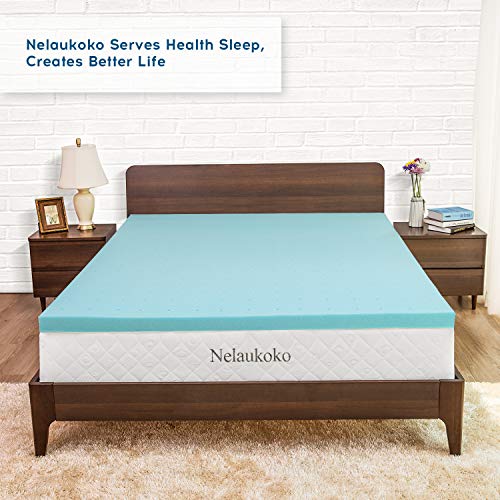 Nelaukoko 2 Inch Memory Foam Mattress Topper Queen Mattress Pad, Ventilated Gel Bed Foam Topper Queen Size
