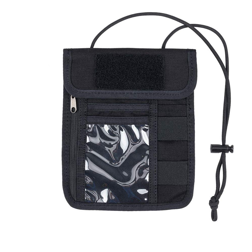 EXCELLENT ELITE SPANKER Passport Holder Nylon Neck Pouch RFID Blocking Travel Neck Wallet ID Card Organizer Pouch with Neck Lanyard(Black)