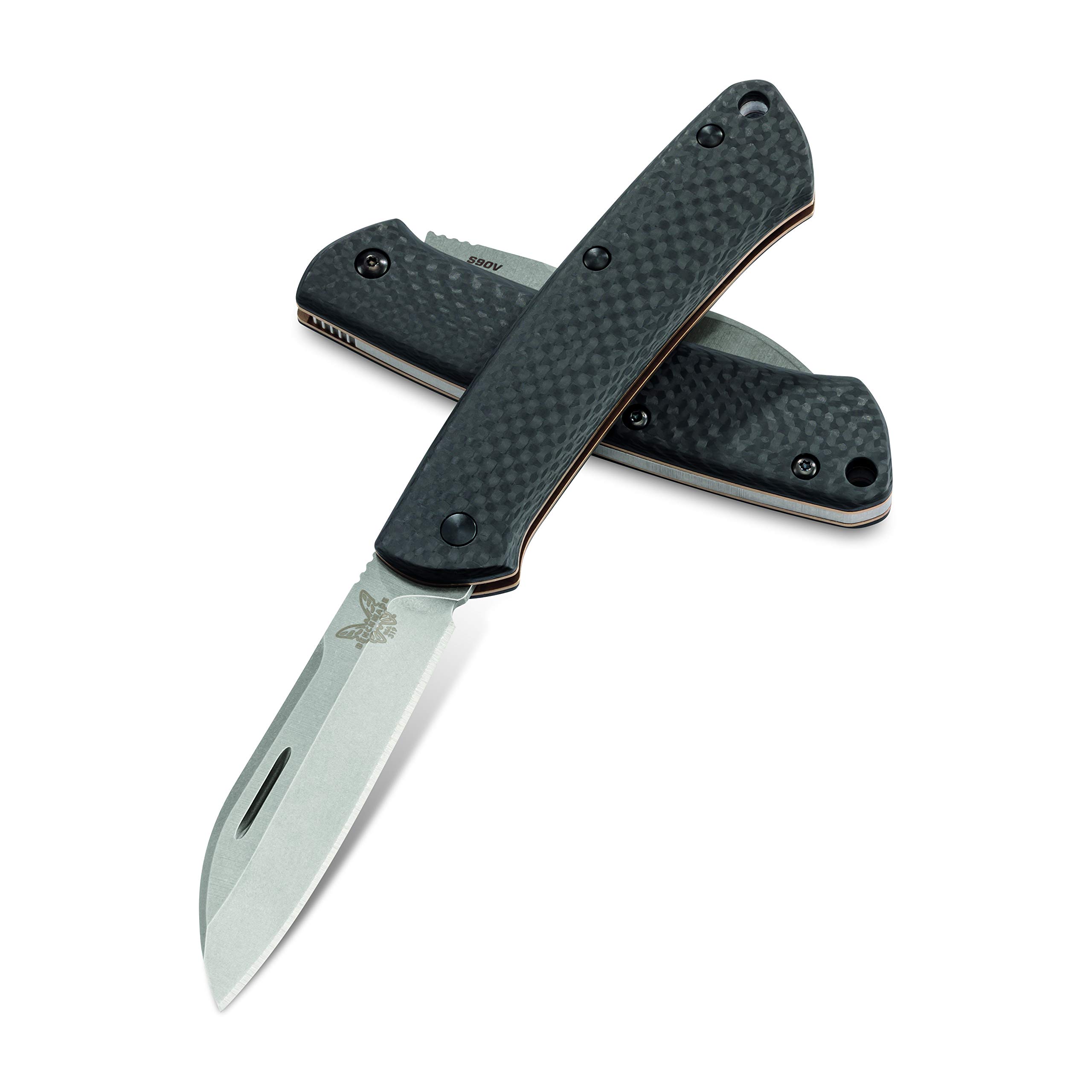 Benchmade - Proper 319-2 Knife, Sheepsfoot Blade, Plain Edge, Satin Finish, Carbon Fiber Handle, Made in the USA