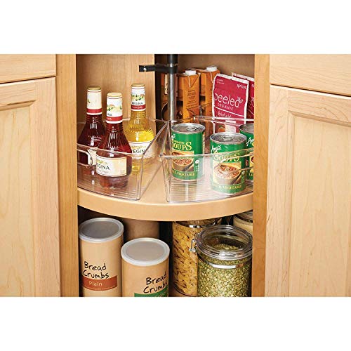 Oubonun Lazy Susan Organizers Set of 4, 10.2βx 9.4βx 4β Plastic Transparent Kitchen Cabinet Storage Bins with Handle, 4" Deep Container, 1/8 Wedge - Food Safe, BPA Free.