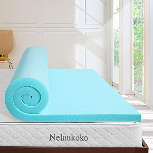 Nelaukoko 2 Inch Memory Foam Mattress Topper Queen Mattress Pad, Ventilated Gel Bed Foam Topper Queen Size