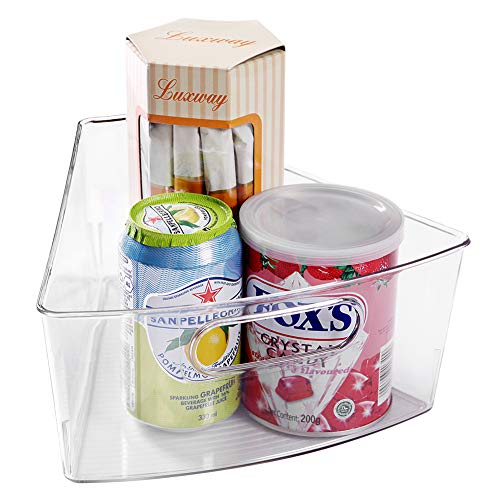 Oubonun Lazy Susan Organizers Set of 4, 10.2βx 9.4βx 4β Plastic Transparent Kitchen Cabinet Storage Bins with Handle, 4" Deep Container, 1/8 Wedge - Food Safe, BPA Free.