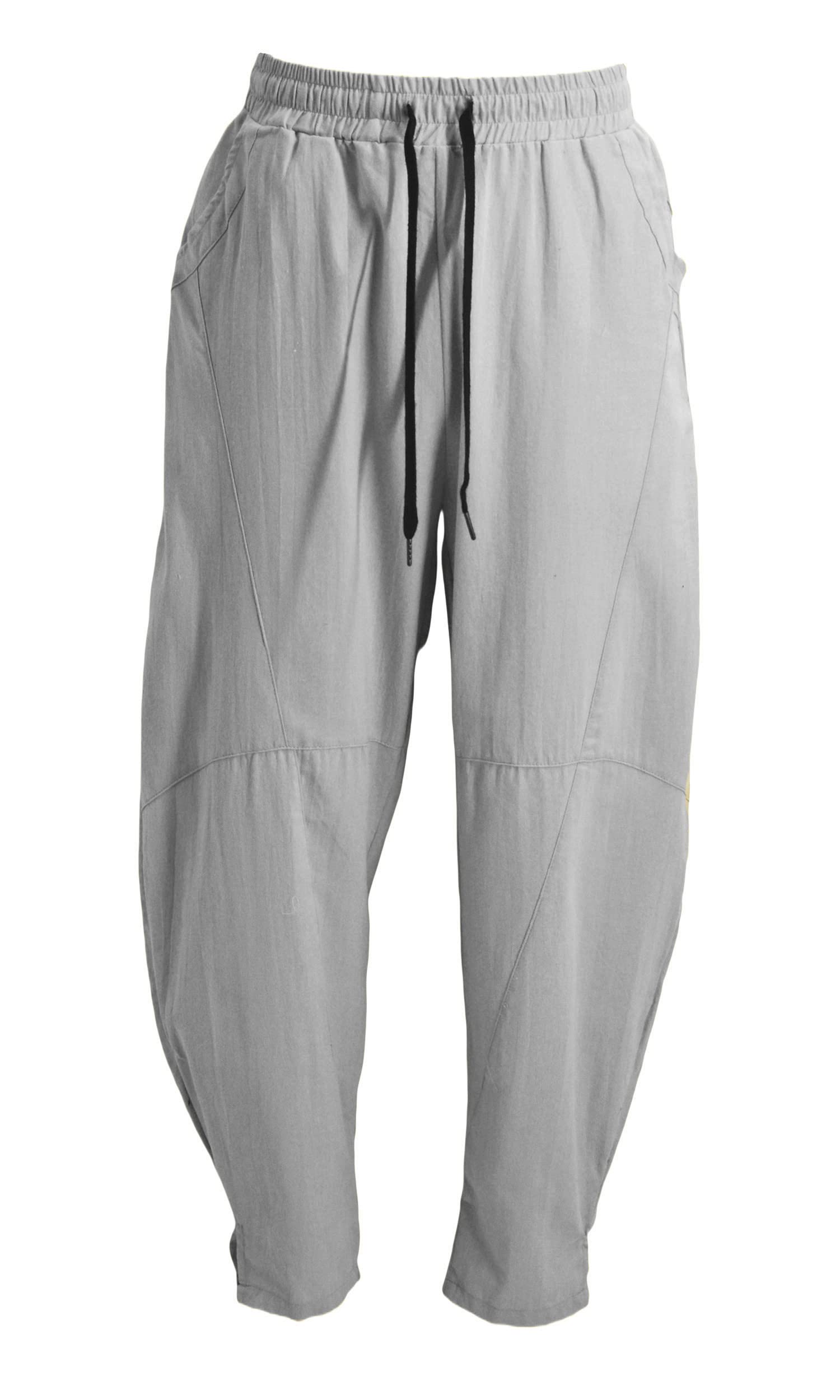 perdontoo Mens Linen Cotton Loose Fit Casual Lightweight Elastic Waist Summer Pants (Large, Grey)