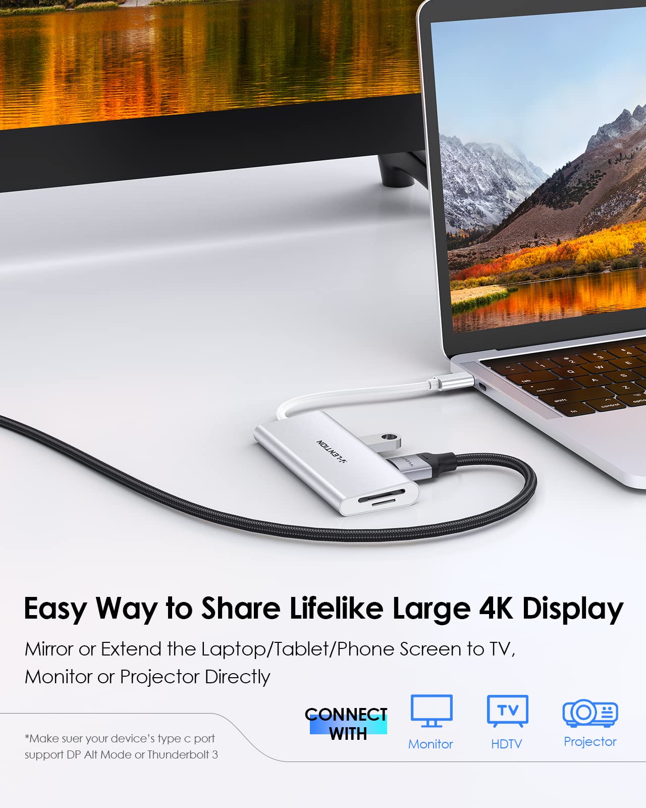 LENTION USB C Hub with 4K HDMI, 3 USB 3.0, SD/Micro SD 3.0 Card Reader, Compatible 2023-2016 MacBook Pro, New Mac Air/Surface, Chromebook, iPhone15 or More, Stable Driver Adapter (C34, Silver)