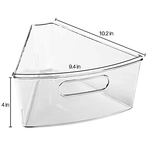 Oubonun Lazy Susan Organizers Set of 4, 10.2βx 9.4βx 4β Plastic Transparent Kitchen Cabinet Storage Bins with Handle, 4" Deep Container, 1/8 Wedge - Food Safe, BPA Free.