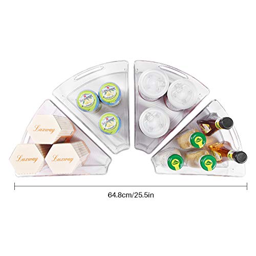 Oubonun Lazy Susan Organizers Set of 4, 10.2βx 9.4βx 4β Plastic Transparent Kitchen Cabinet Storage Bins with Handle, 4" Deep Container, 1/8 Wedge - Food Safe, BPA Free.