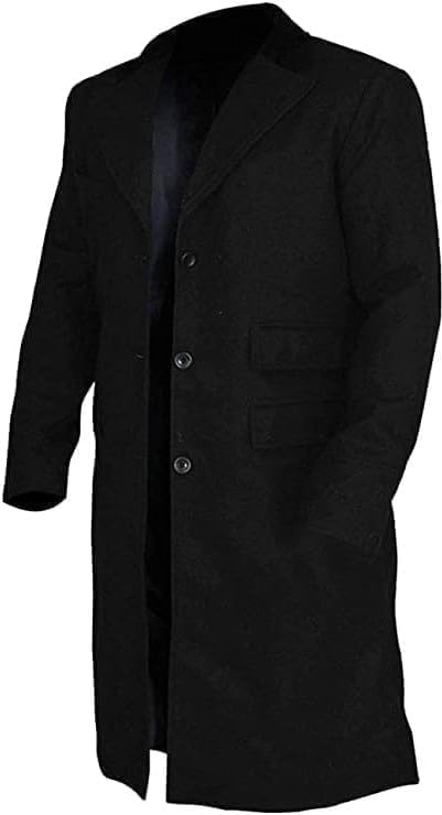 Men's New Black Black Woolen Long Trench Winter Coat Jacket (US, Alpha, XX-Large, Regular, Regular, Black)