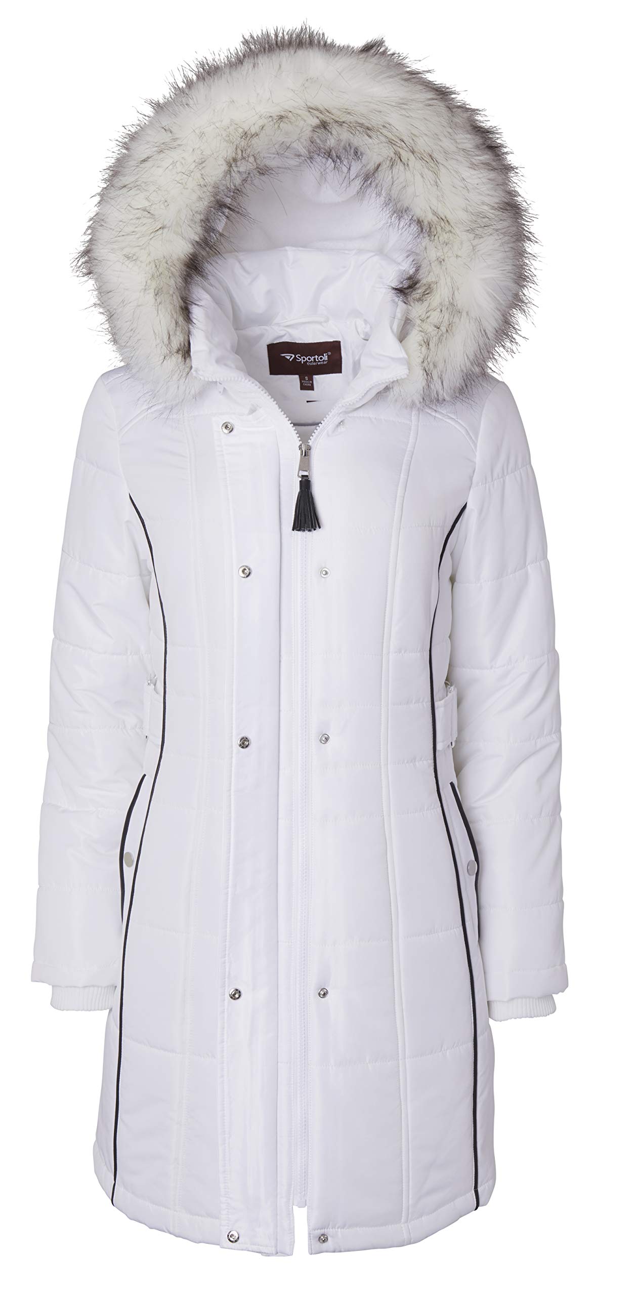 Women's Long Down Alternative Puffer Coat Detachable Plush Lined Fur Trim Hood - White (2X)