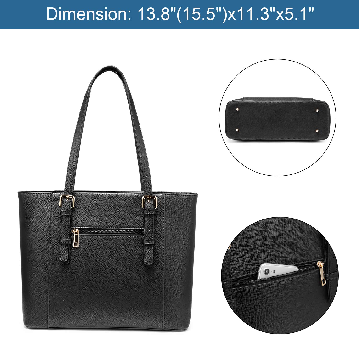 14-Inch Laptop Bag for Women, Professional Computer Bags - Laptop Purse with Padded Compartment - Fit Under Airplane Seat (Black)