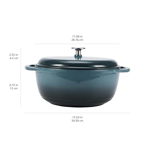 Amazon Basics Cast Iron Dutch Oven Pot with Lid, Enameled, Round, Dual Handles, Heavy-Duty, Medium, 6-Quart, Gray