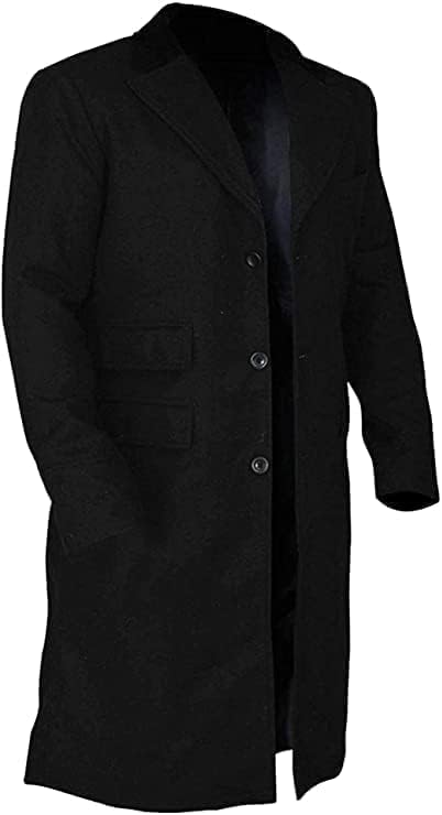Men's New Black Black Woolen Long Trench Winter Coat Jacket (US, Alpha, XX-Large, Regular, Regular, Black)