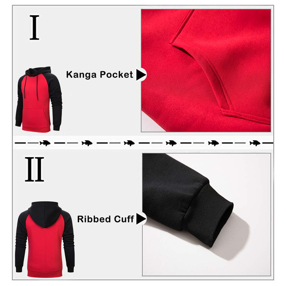 DUOFIER Men Pullover Fleece Hoodie Top Lightweight Long-Sleeve Hooded Sweatshirt, Red-L