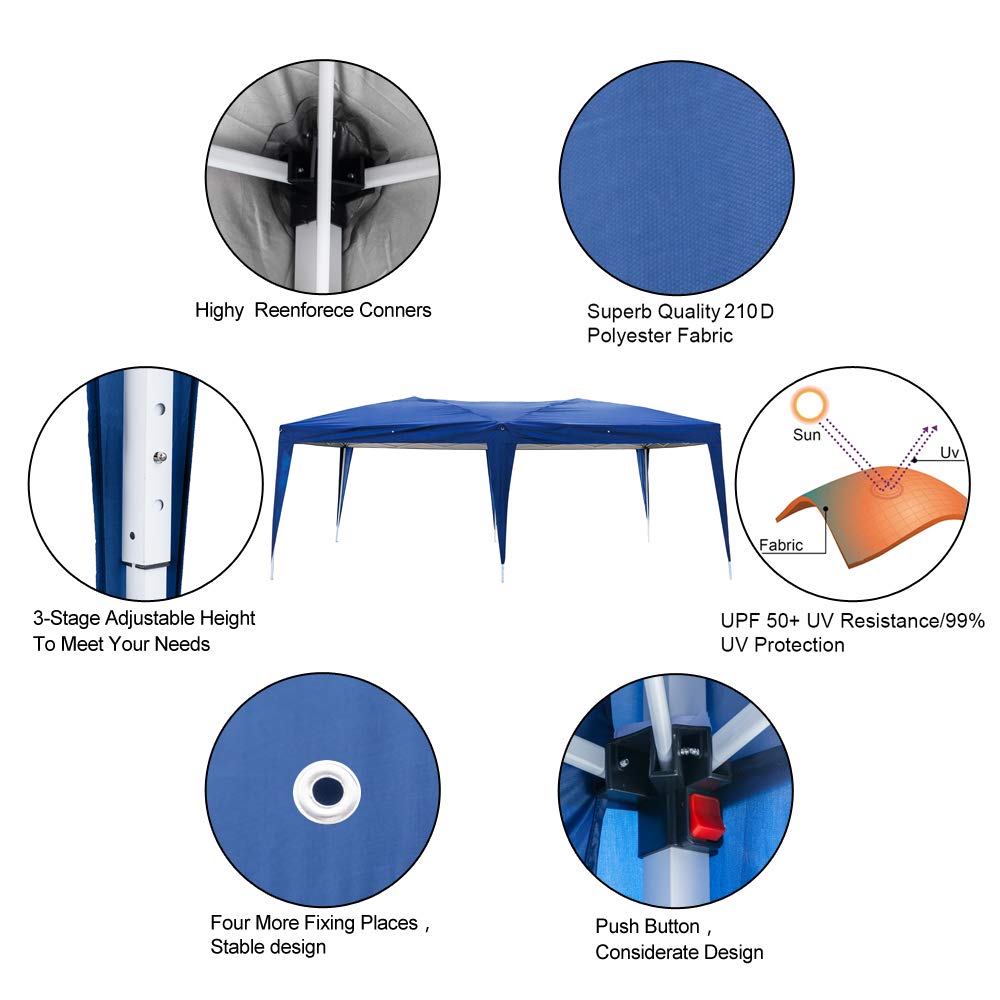 Simply-Me 10' x 20' Outdoor Canopy Tent Heavy Duty Pop Up Gazebo Canopy Party Tent Adjustable Practical Waterproof Folding Tent,4 Removable Sidewalls,2 Brighter Windows,w/Carry Bag,Blue