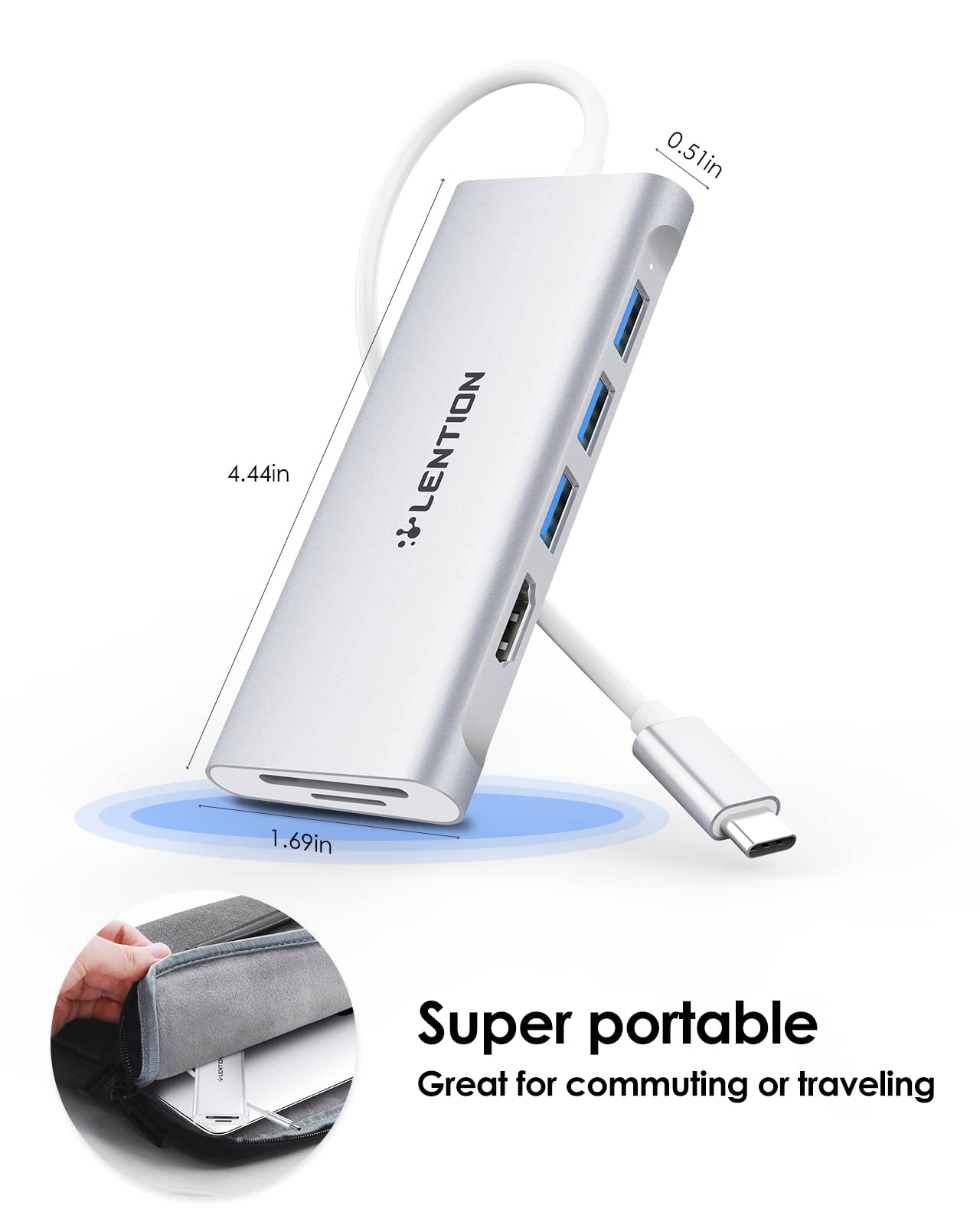 LENTION USB C Hub with 4K HDMI, 3 USB 3.0, SD/Micro SD 3.0 Card Reader, Compatible 2023-2016 MacBook Pro, New Mac Air/Surface, Chromebook, iPhone15 or More, Stable Driver Adapter (C34, Silver)