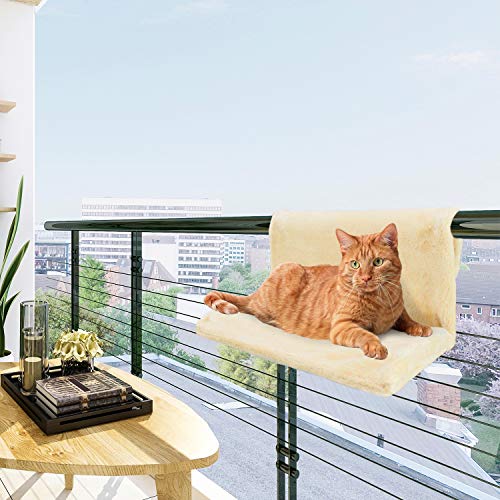 Downtown Pet Supply Cat Hammock Bed - Cat Shelf - Warm and Cozy Plush Nap Mat with Wire Bed Frame - Strong & Secure - Beige - 18.5 in x 12 in