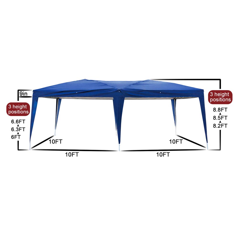 Simply-Me 10' x 20' Outdoor Canopy Tent Heavy Duty Pop Up Gazebo Canopy Party Tent Adjustable Practical Waterproof Folding Tent,4 Removable Sidewalls,2 Brighter Windows,w/Carry Bag,Blue