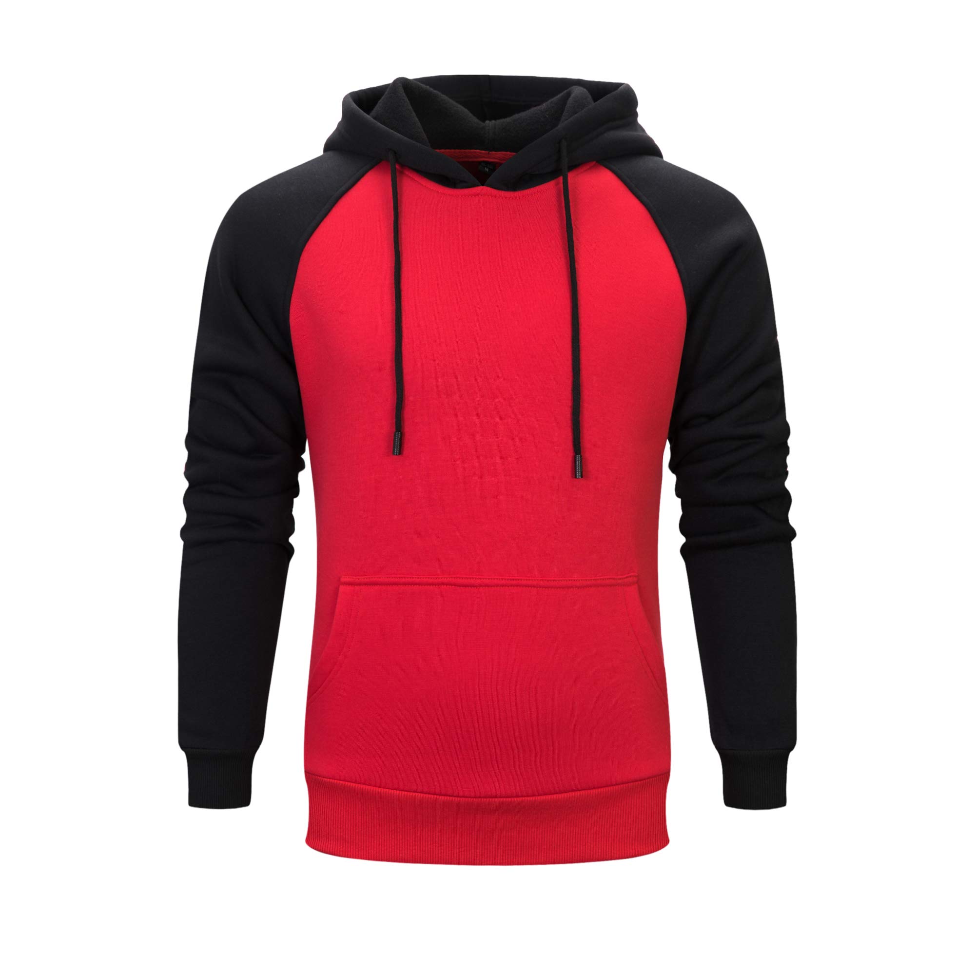 DUOFIER Men Pullover Fleece Hoodie Top Lightweight Long-Sleeve Hooded Sweatshirt, Red-L