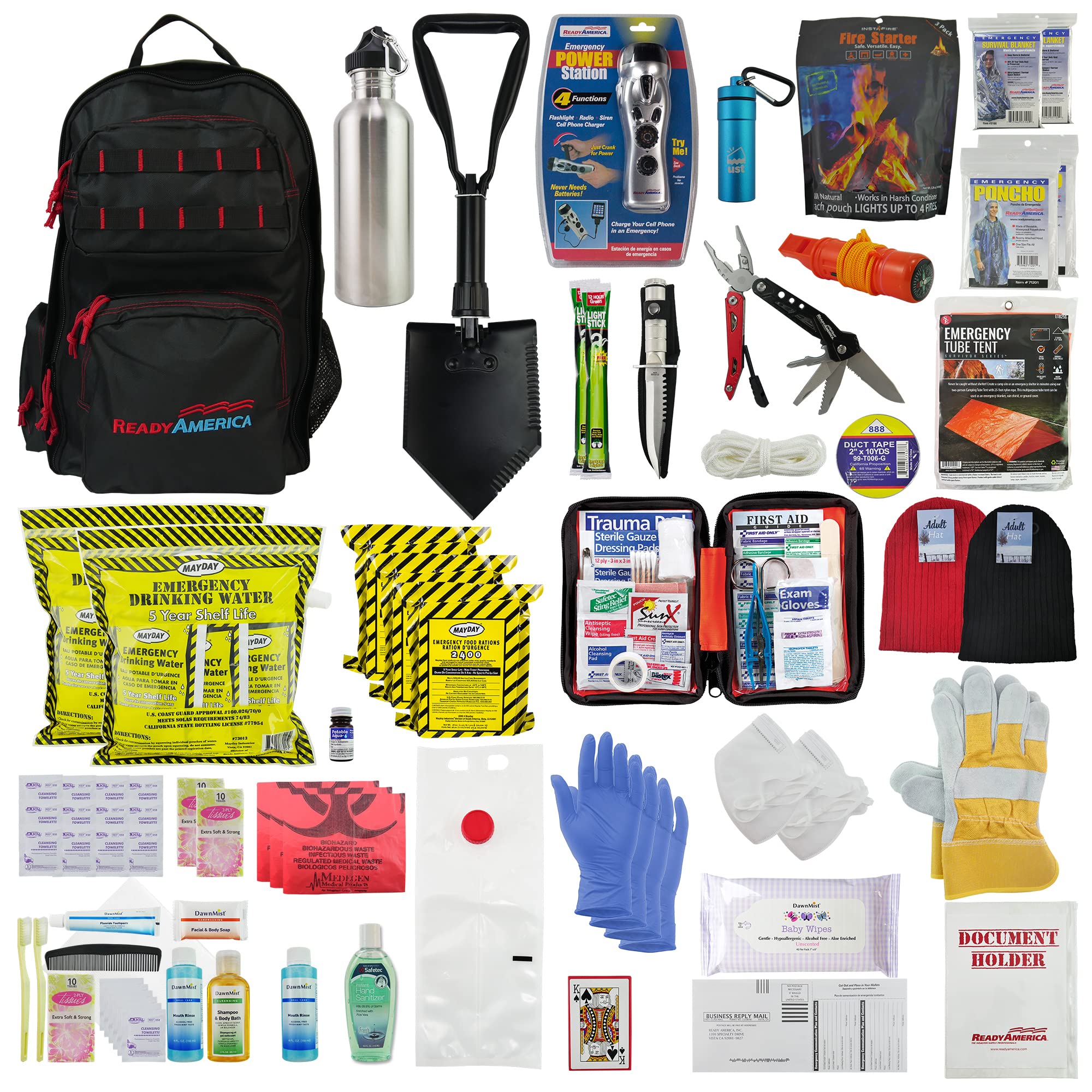 Ready America 72 Hour Elite Emergency Kit, 2-Person, 3-Day Backpack, Includes First Aid Kit, Survival Blanket, Emergency Food, Portable Disaster Preparedness Go-Bag for Earthquake, Fire, Flood