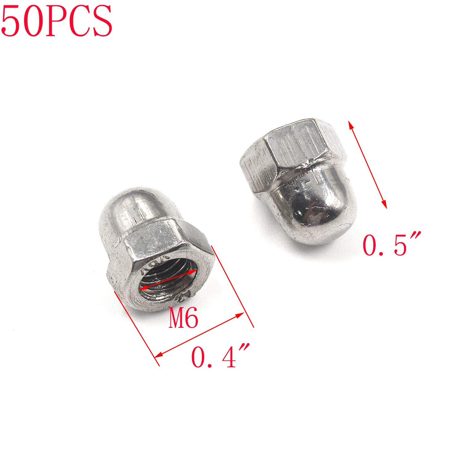 MY MIRONEY M6 Hex Acorn Cap Nuts Stainless Steel Hexagon Decorative Cover Semicircle Dome Nuts Pack of 50