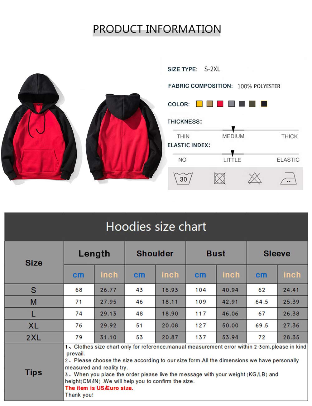 DUOFIER Men Pullover Fleece Hoodie Top Lightweight Long-Sleeve Hooded Sweatshirt, Red-L