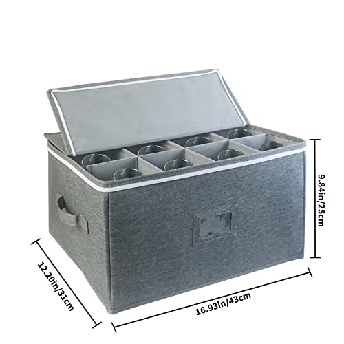 Boczif Wine Glass Storage Cases, Stemware Storage Chest Boxes with Dividers, Glassware Storage Containers Holds 12 Red or White Wine Glasses, Champagne Flutes, Crystal, Drinkware with Label Window