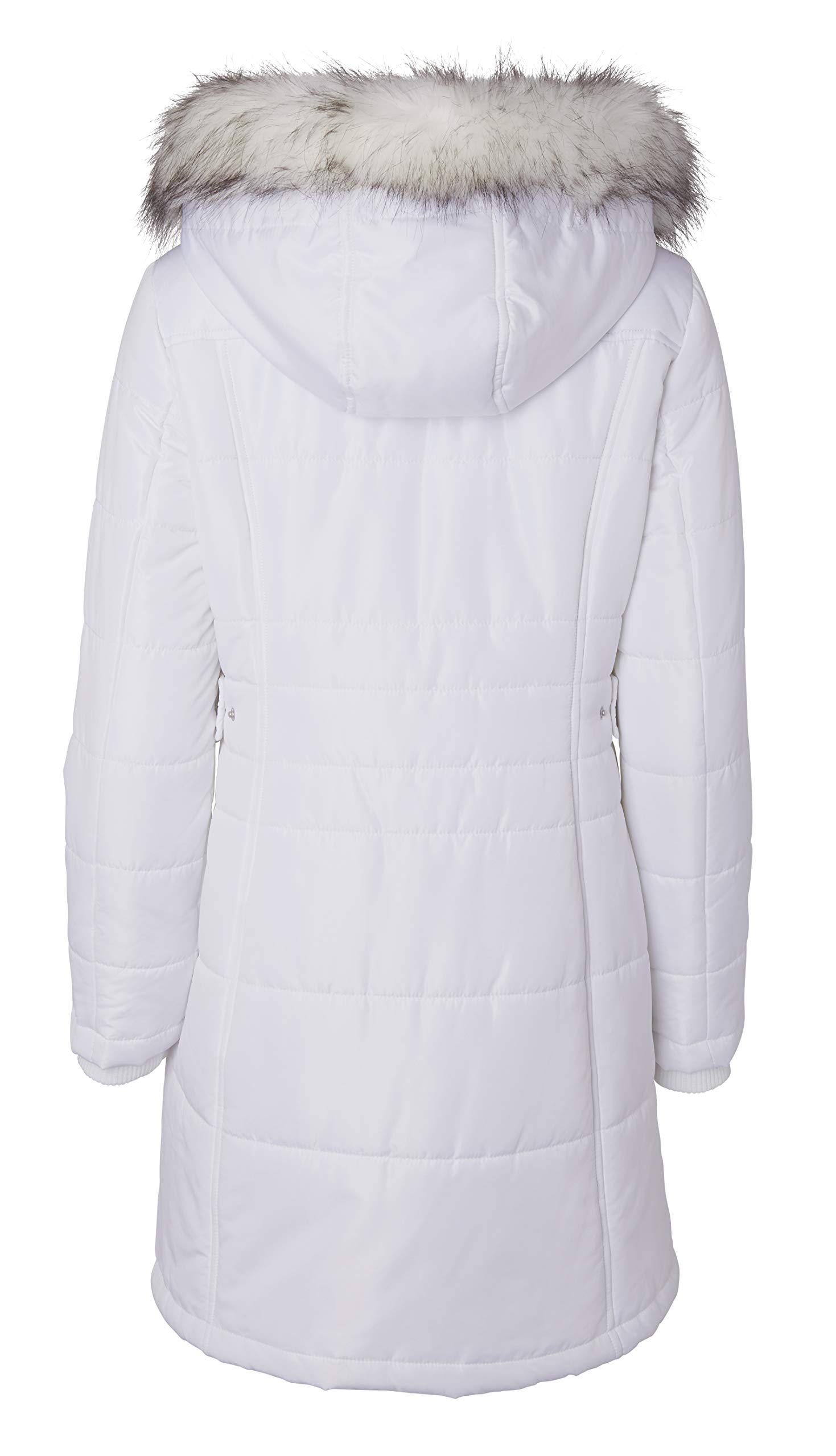 Women's Long Down Alternative Puffer Coat Detachable Plush Lined Fur Trim Hood - White (2X)