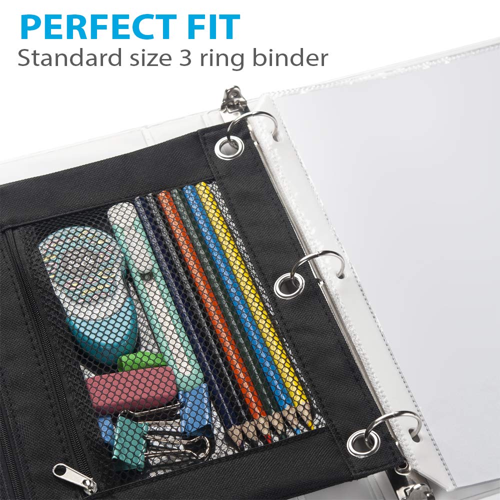 Sooez Pencil Pouch for 3 Ring Binder, 2 Pack Fabric Binder Pouch with 2 Pockets, Pencil Bags with Zipper and Reinforced Grommets, Pencil Cases for Binder