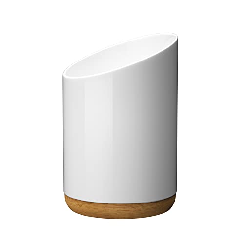 KARRYOUNG Extra-Large Ceramic Kitchen Utensil Holder for Countertop with Acacia Wooden Base - Utensil Caddy, 5.5 x 7.5 Inches,White