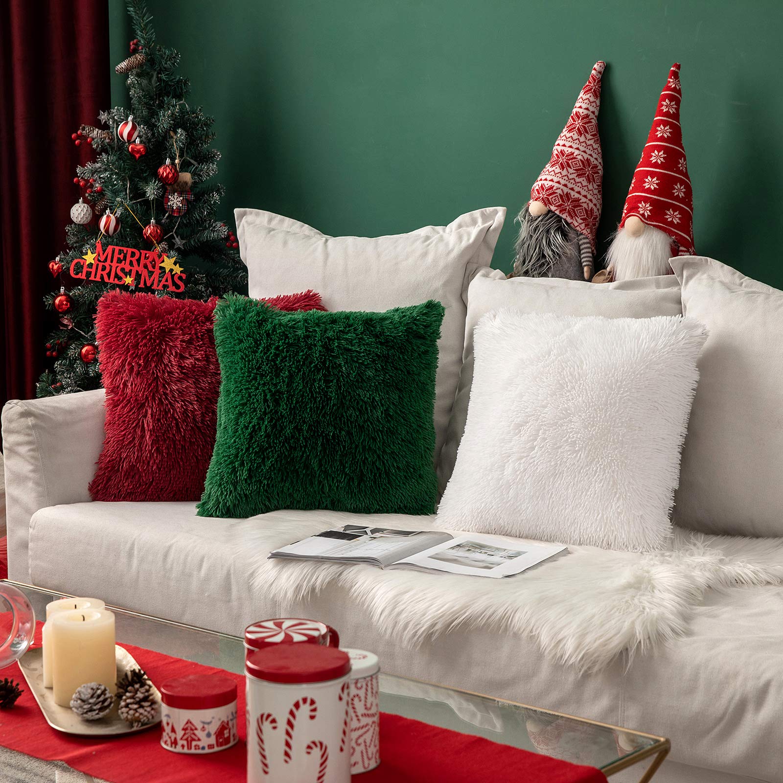 MIULEE Pack of 2 Luxury Faux Fur Decoration Throw Pillow Covers Deluxe Winter Cute Decorative Plush Pillow Case Cushion Cover Shell for Sofa Bedroom Car 16x16 Inch White