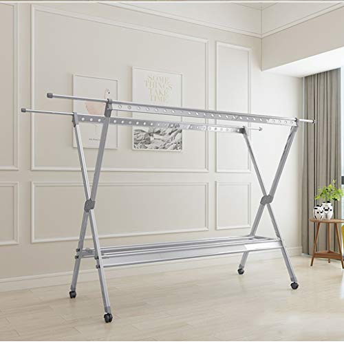 Drying Rack Floor Folding Indoor and Outdoor Home Balcony Aluminum Double Rod Cool Clothes Hanger Pole Clothes by The Shelf Artifact FANJIANI (Color : Rose Gold)