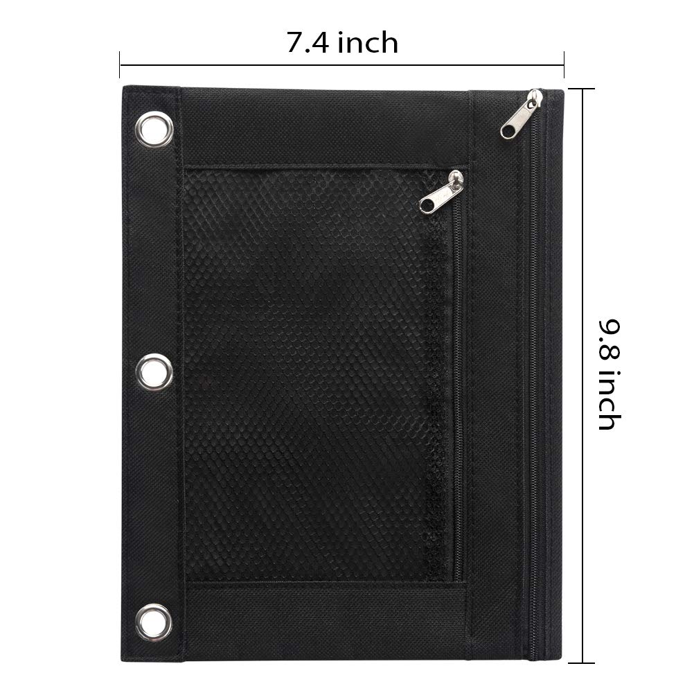 Sooez Pencil Pouch for 3 Ring Binder, 2 Pack Fabric Binder Pouch with 2 Pockets, Pencil Bags with Zipper and Reinforced Grommets, Pencil Cases for Binder